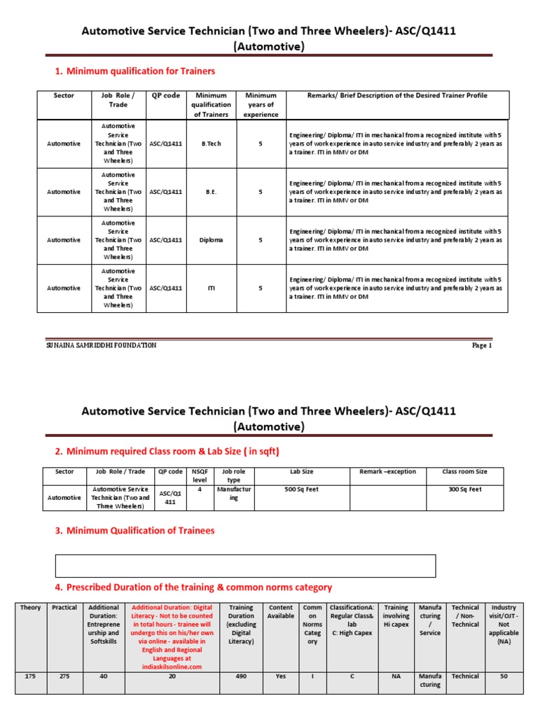 Automotive Service Technician Two and Three Wheelers Automotive PDF ...