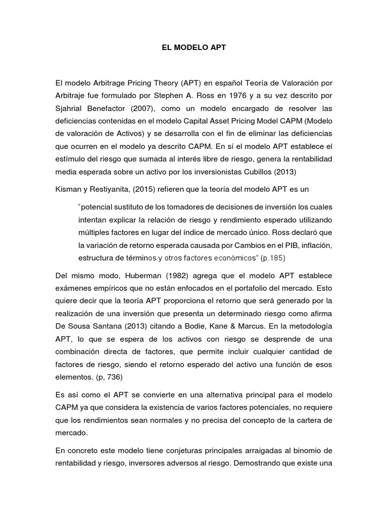 El Modelo Apt y Capm | PDF | Modelo de fijación de precios de activos ...
