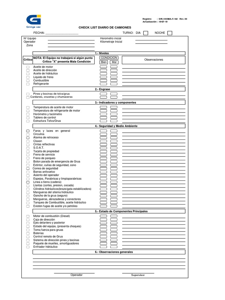 Check List Camion | Vehículos | Vehículos terrestres