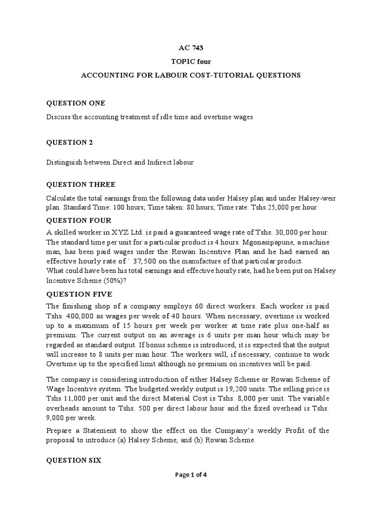 Labour Tutorial Questions | PDF | Overtime | Labour Economics