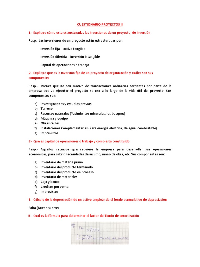 Cuestionario de Proyectos II-1 | PDF | Valor presente neto | Business