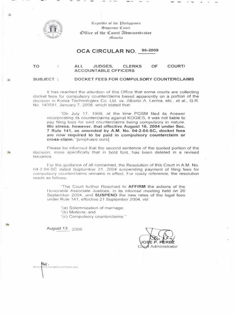 OCA Circular No. 96 2009 PDF | PDF