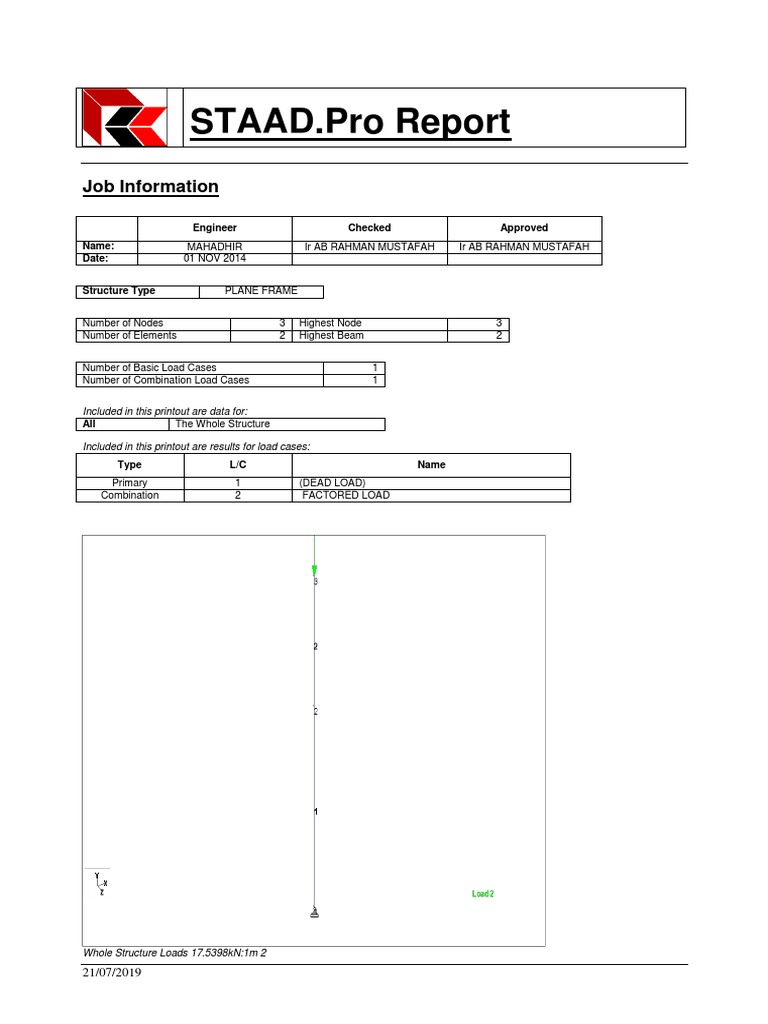STAAD - Pro Report: Job Information | PDF | Beam (Structure) | Bending