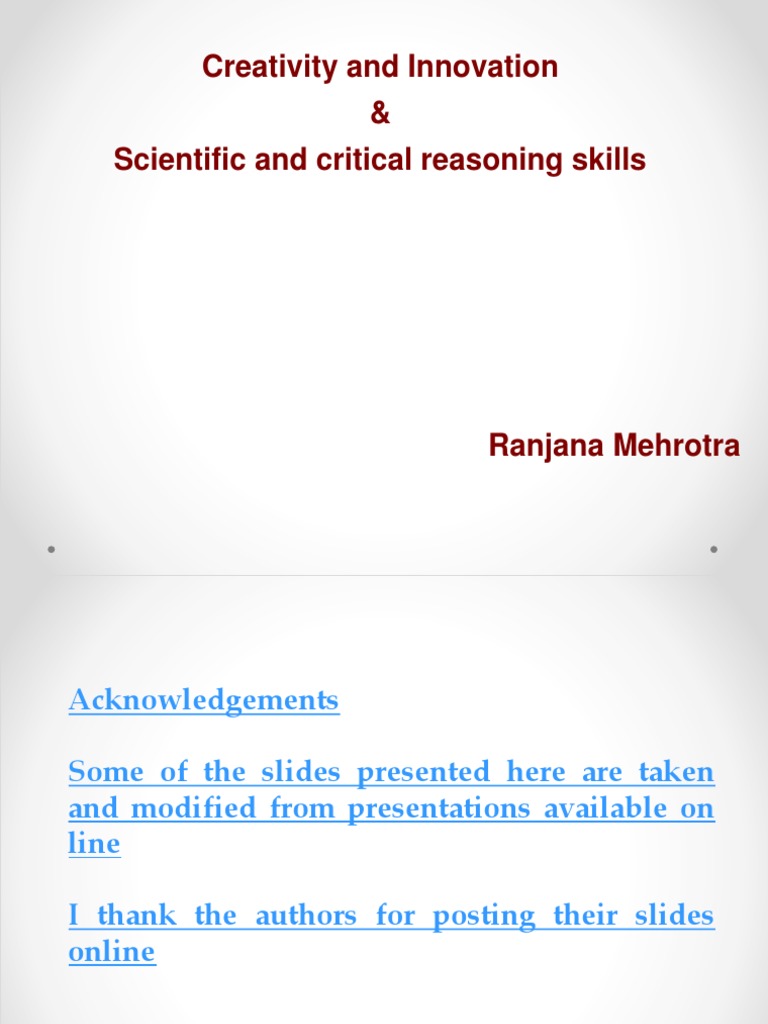 Creativity and Innovation & Scientific and Critical Reasoning Skills ...