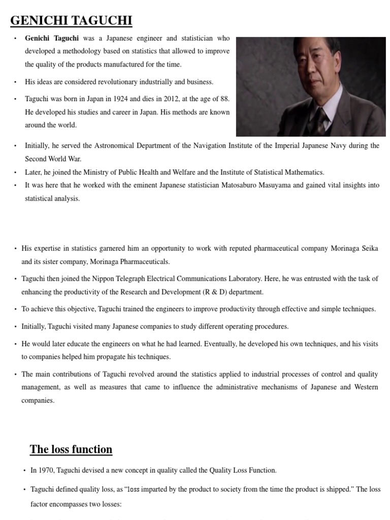 Genichi Taguchi | PDF | Engineering Tolerance | Statistics