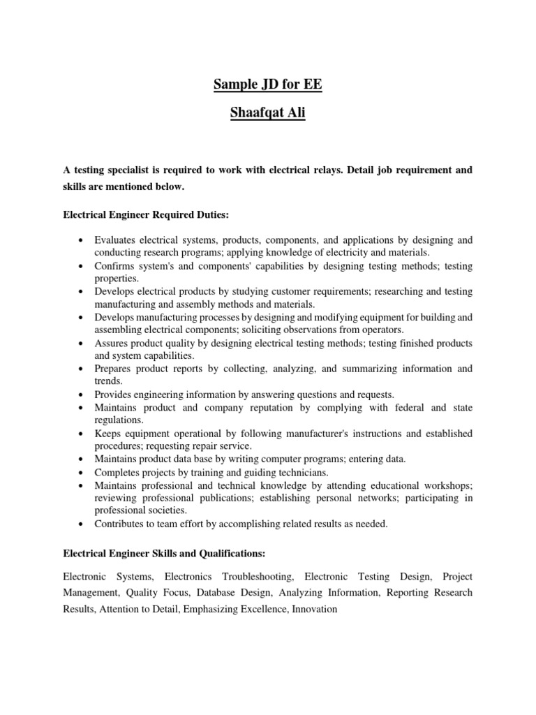 Sample JD For EE Shaafqat Ali | PDF | Business | Computers