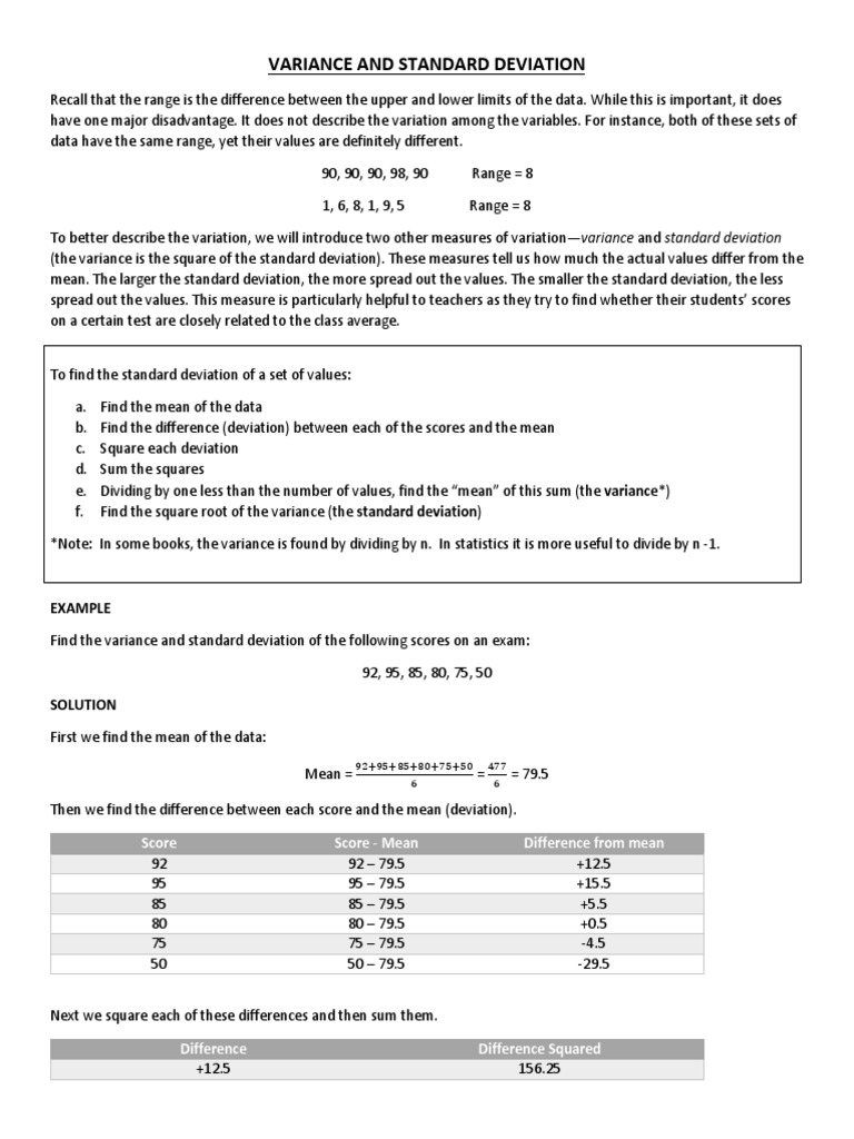 Variance and Standard Deviation Explained | PDF | Standard Deviation ...