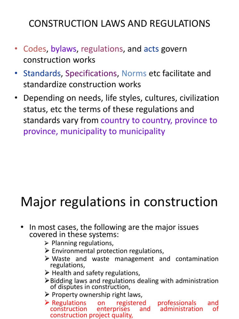 Construction Laws and Regulations Overview | PDF | Safety | Building Code