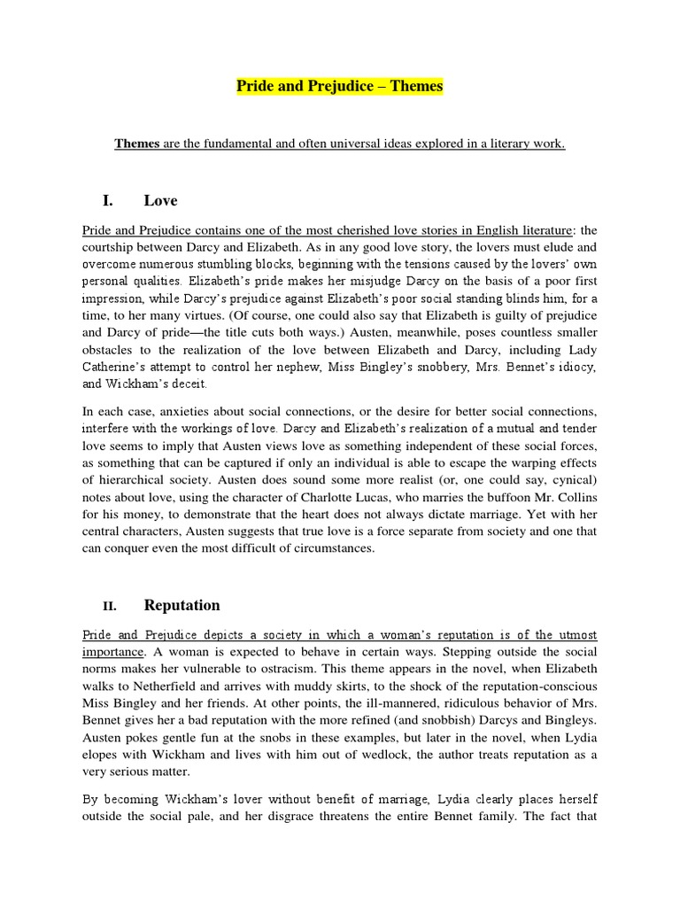 Pride and Prejudice - Themes | PDF | Pride And Prejudice | Mr. Darcy