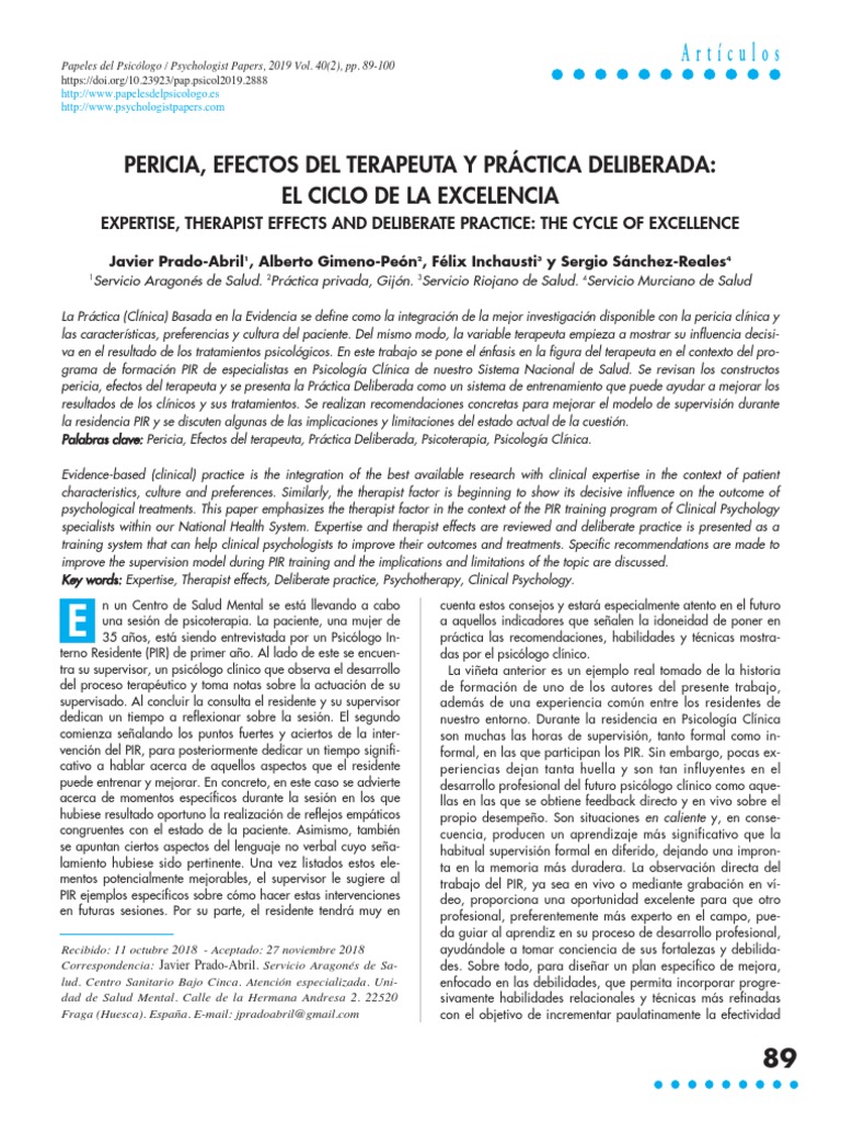 Percicia Efectos Del Terapeuta y Practica Deliberada | PDF ...