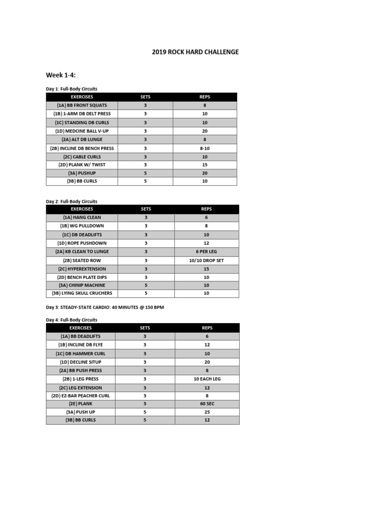 2019 Rock Hard Challenge | PDF | Weight Training | Hobbies