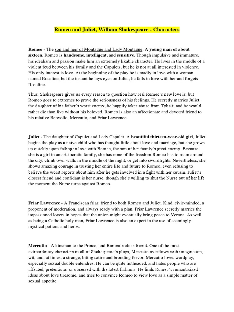 Romeo and Juliet - Characters | Download Free PDF | Characters In Romeo ...