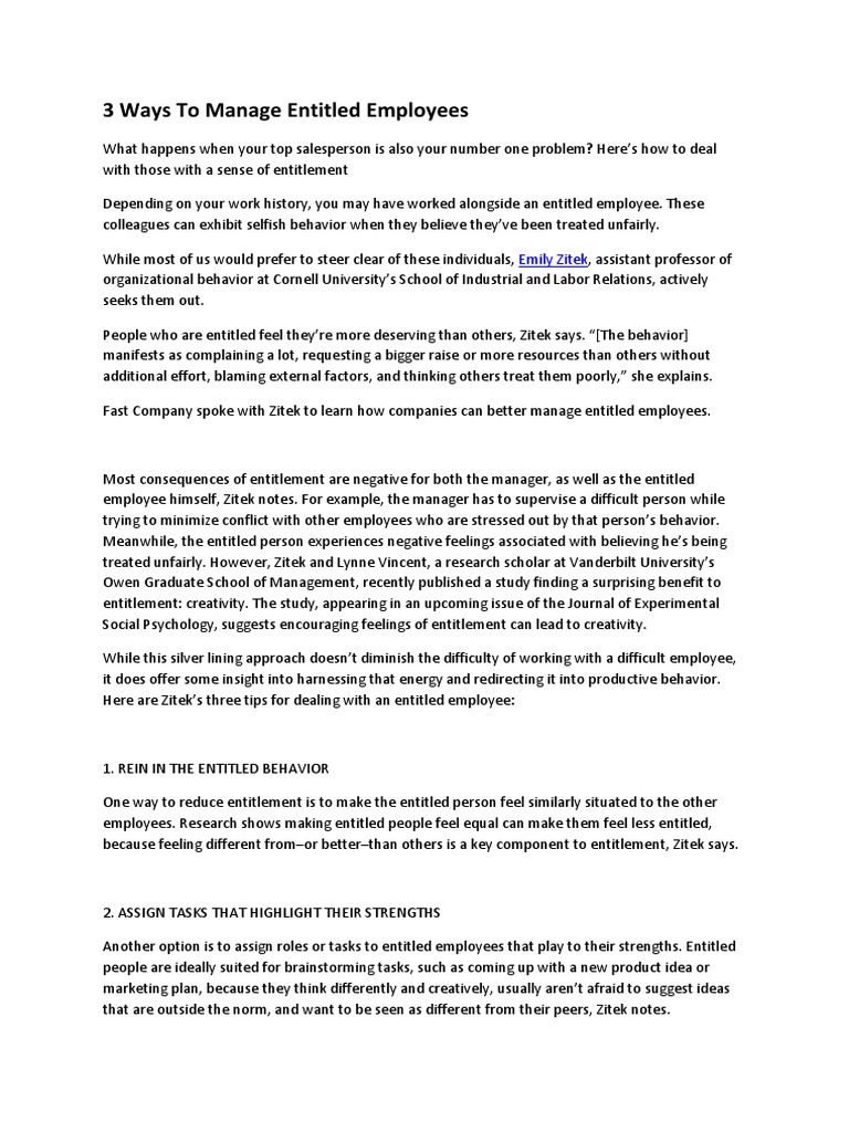 3 Ways To Manage Entitled Employees | Download Free PDF | Creativity ...