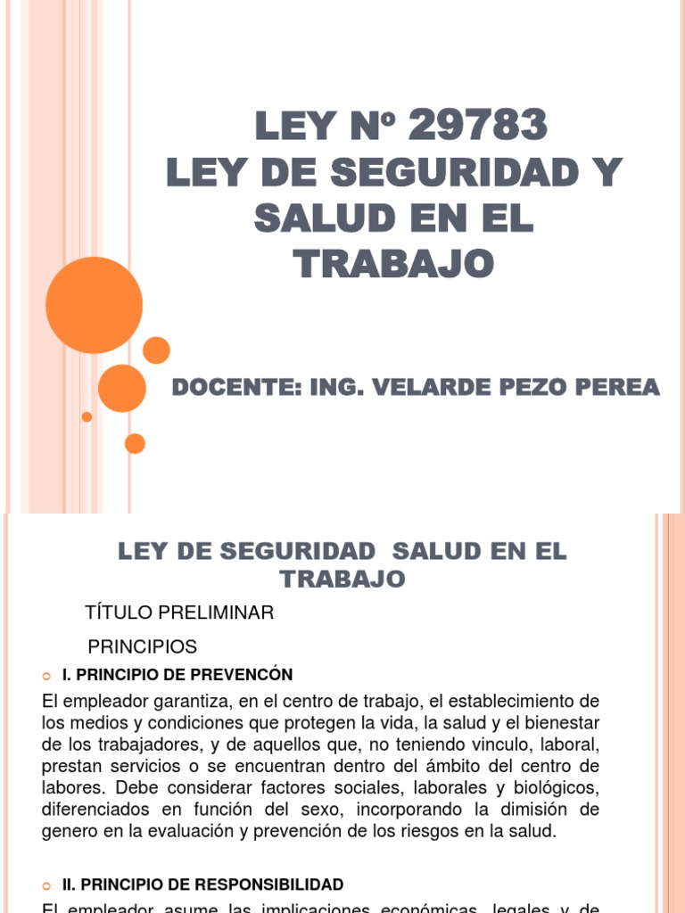 Diapositiva Ley 28793 Seguridad e Higiene | PDF | Seguridad | Derecho ...