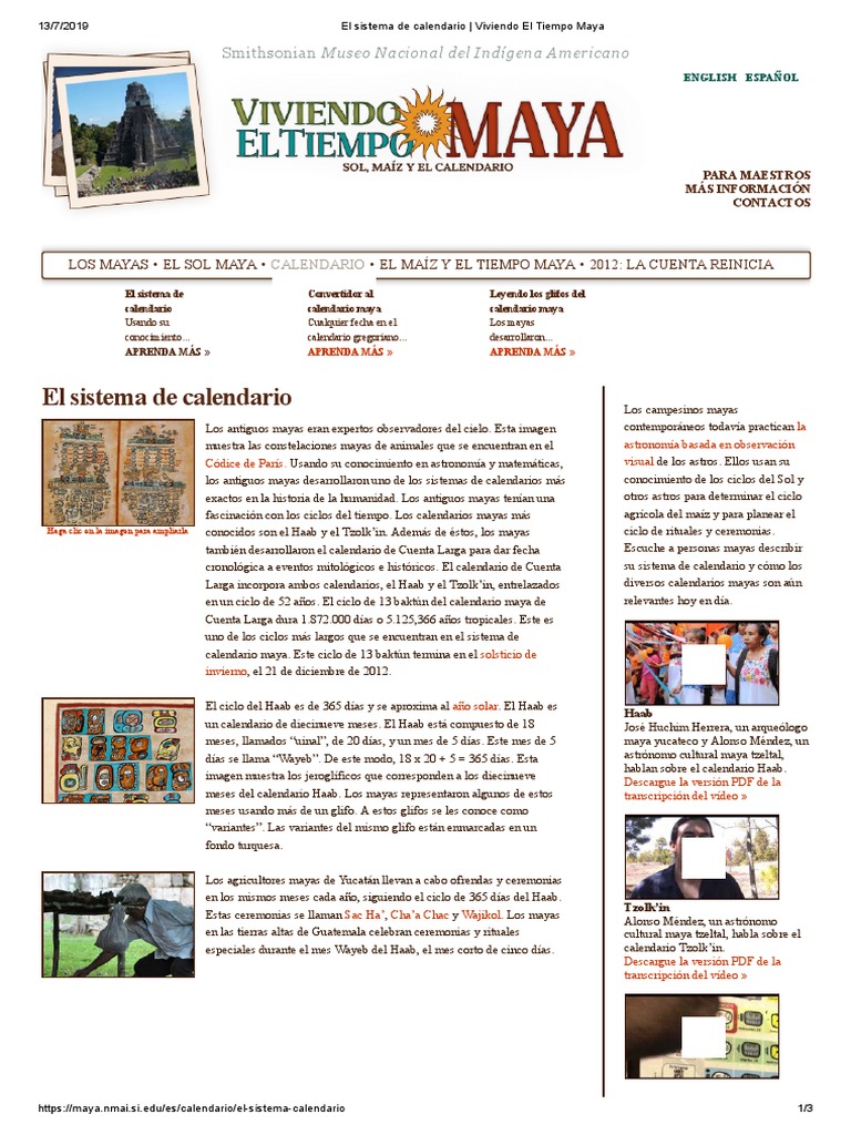 El Sistema De Calendario Viviendo El Tiempo Maya Recursos Online Para