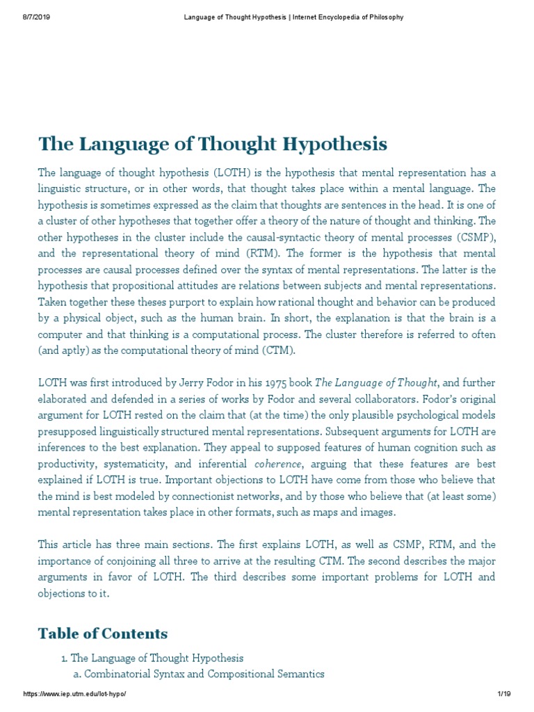 The Language of Thought Hypothesis | Download Free PDF | Philosophy Of ...