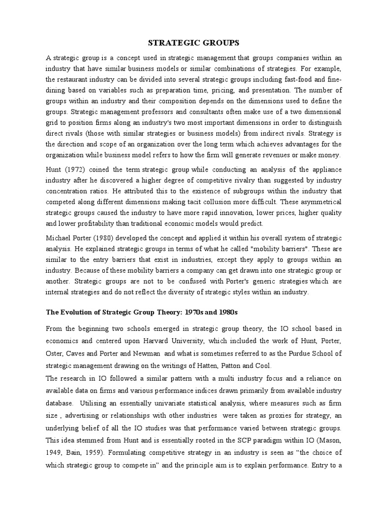Strategic Groups: The Evolution of Strategic Group Theory: 1970s and ...
