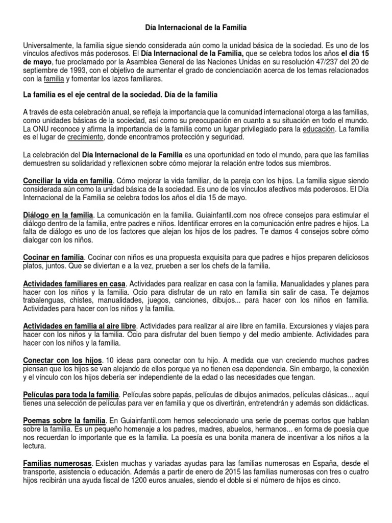Día Internacional de La Familia | PDF | Familia