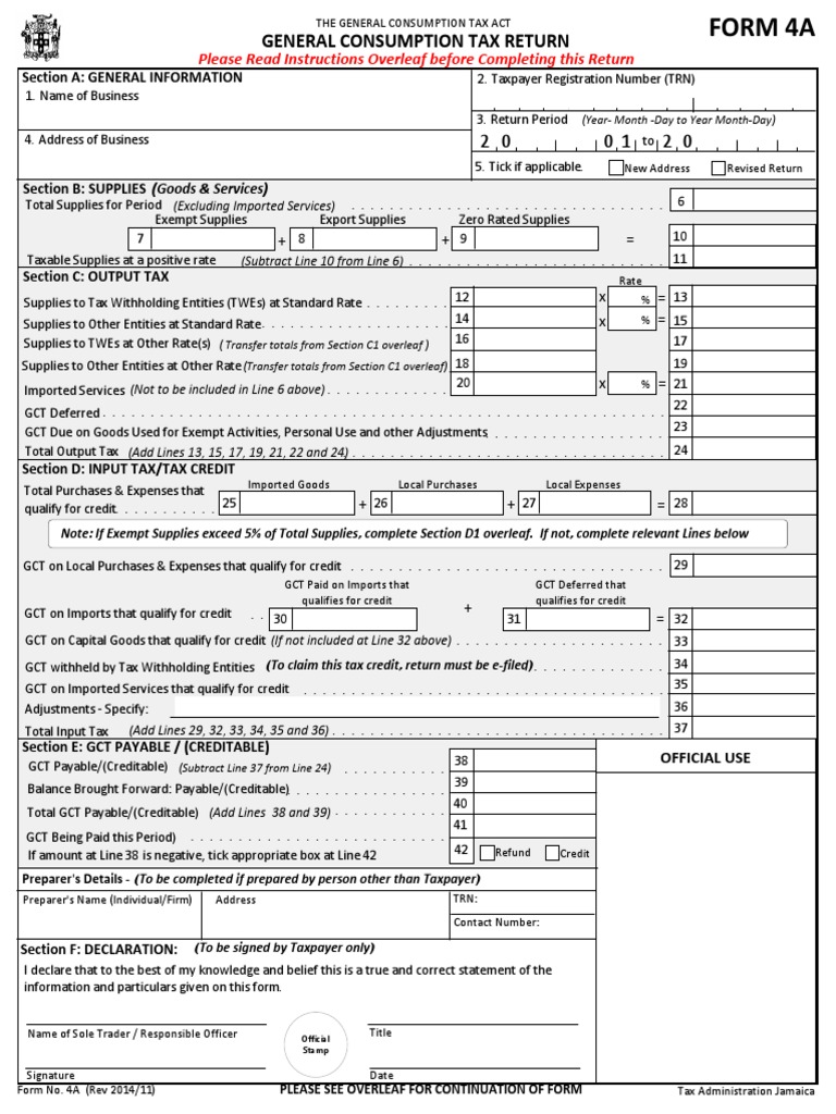 Form 4A - GCT Returns PDF | PDF | Withholding Tax | Tax Credit