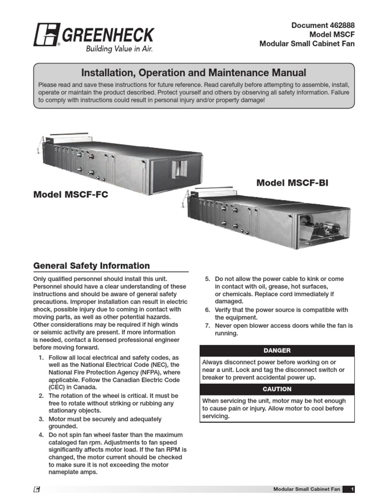 Installation, Operation and Maintenance Manual: Model MSCF-FC Model ...