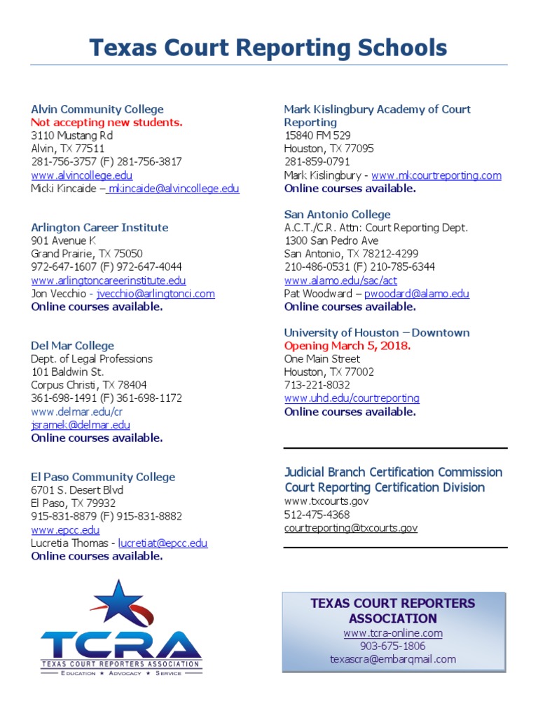 Texas Court Reporting Schools List | PDF