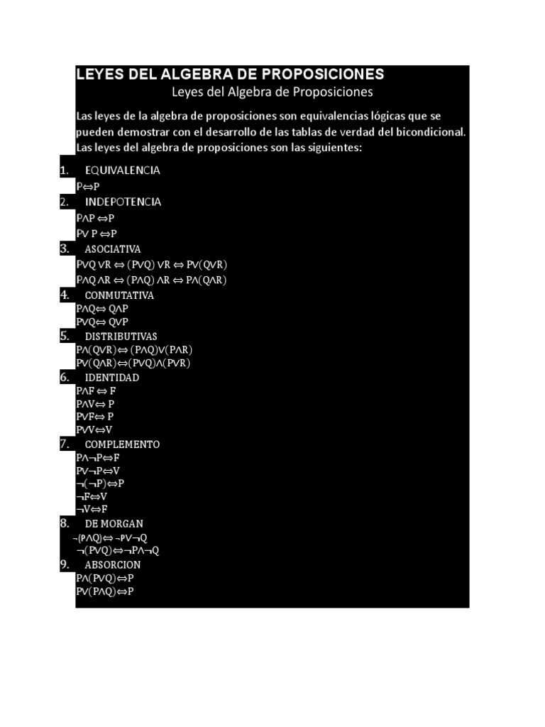 Leyes Del Algebra de Proposiciones | PDF