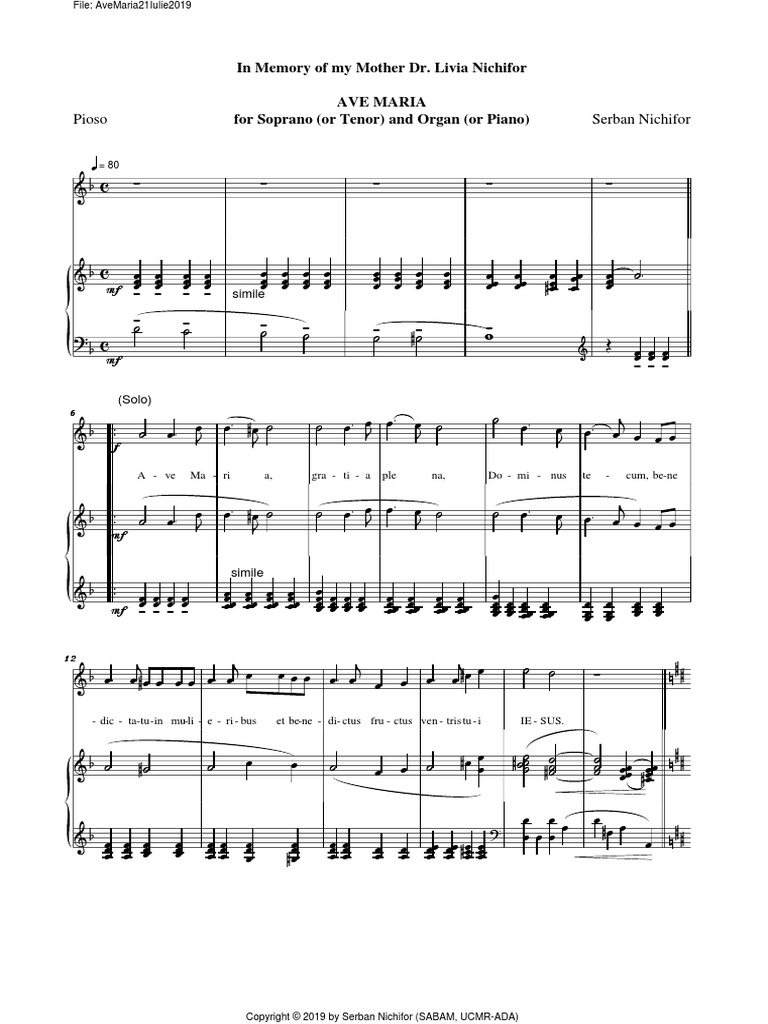 Serban Nichifor: Ave Maria - in D Major | PDF | Entertainment (General)