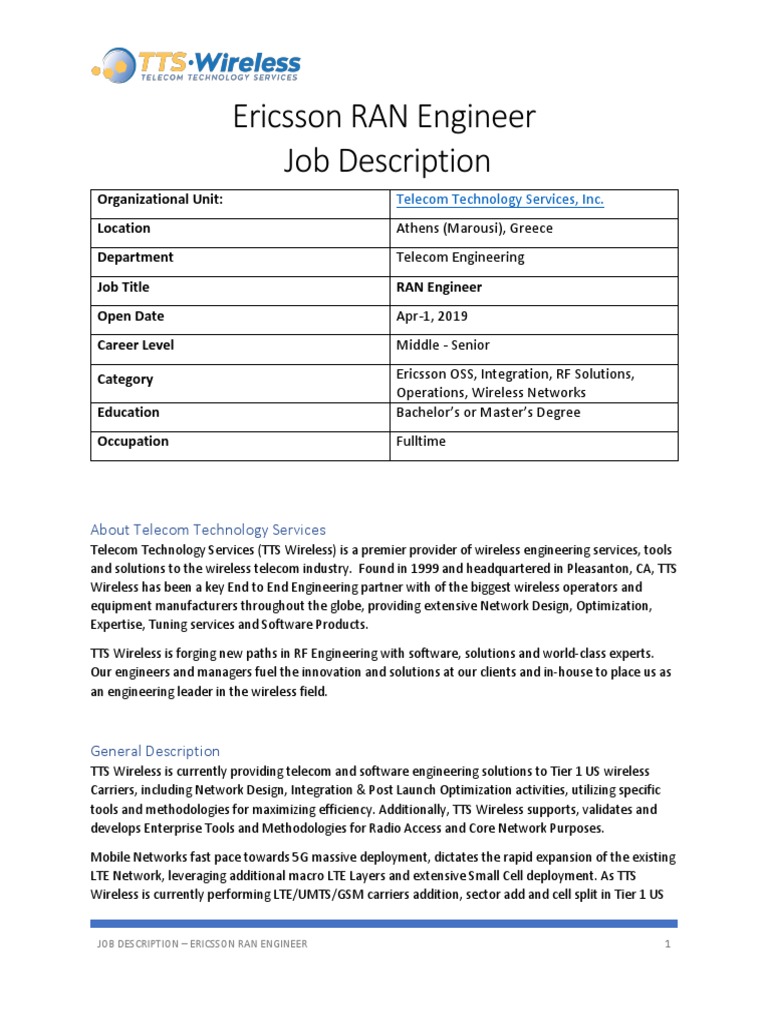 Ericsson RAN Engineer | PDF | Ericsson | Lte (Telecommunication)