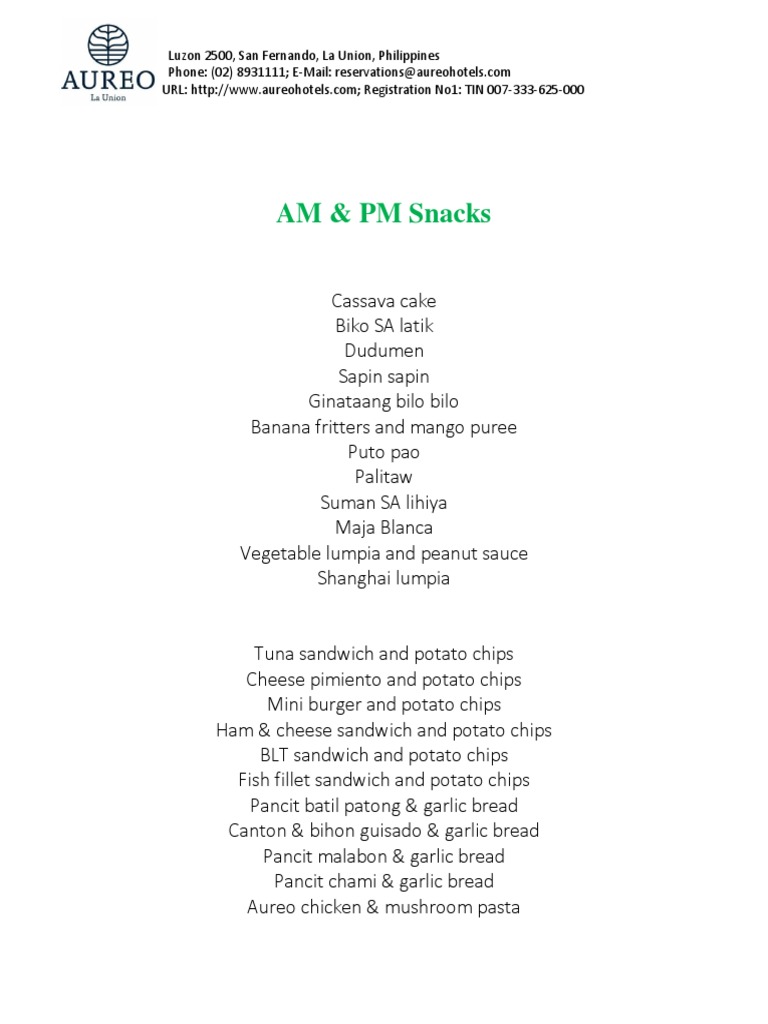 AM & PM Snacks: Luzon 2500, San Fernando, La Union, Philippines | PDF
