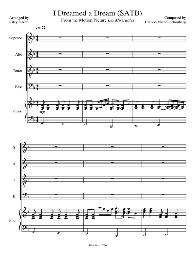 I Dreamed A Dream (SATB) : From The Motion Picture Les Misérables | PDF ...