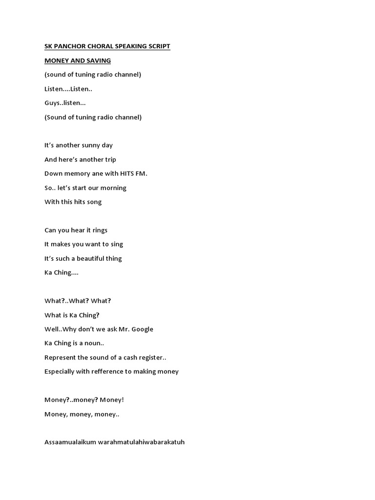 SK Panchor Choral Speaking Script | PDF