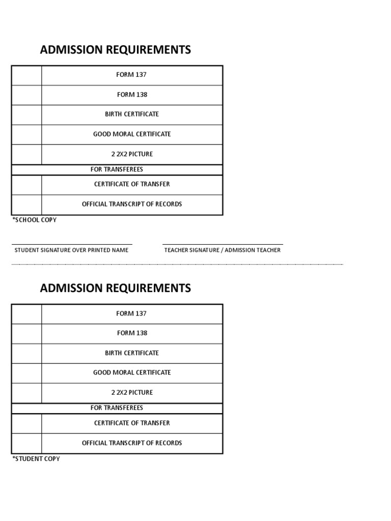 Admission Requirement Checklist | PDF