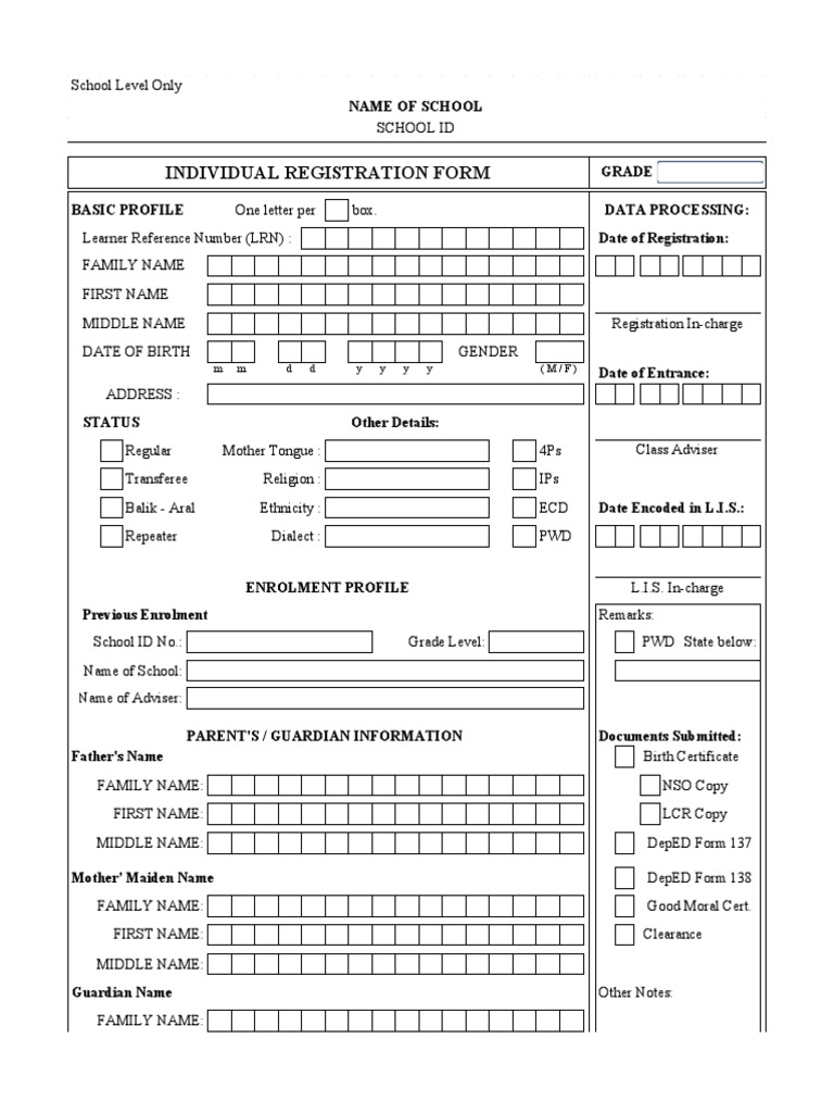 2016 Learner Individual Registration Form PDF | PDF