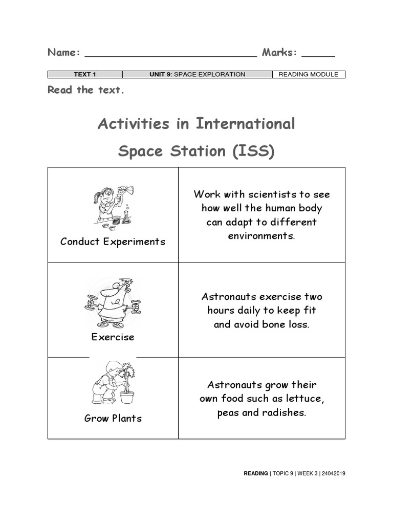 Activities in International Space Station (ISS) : Name: - Marks: - Read ...