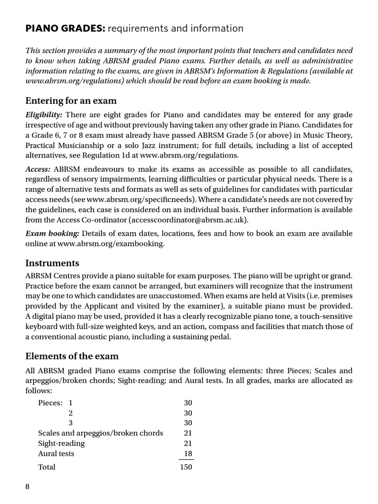 PIANO GRADES: Requirements and Information: Entering For An Exam | PDF ...