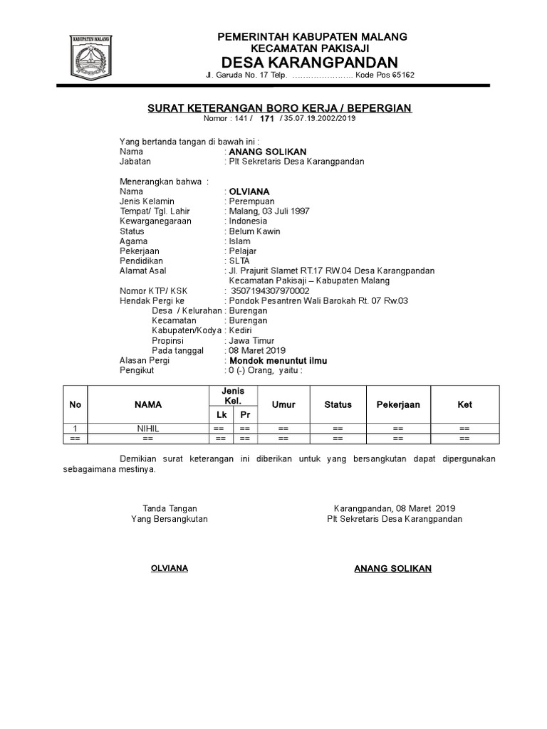 Surat Boro Kerja | PDF