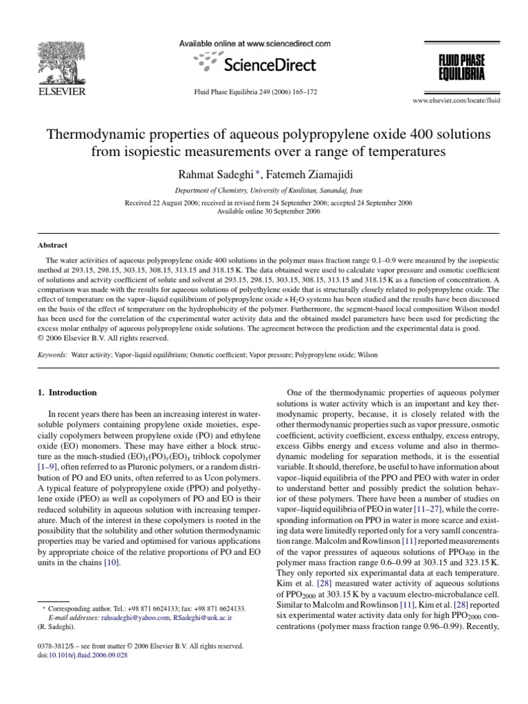 Tthermodynamic Properties of Aqueus | PDF | Solution | Chemical Equilibrium