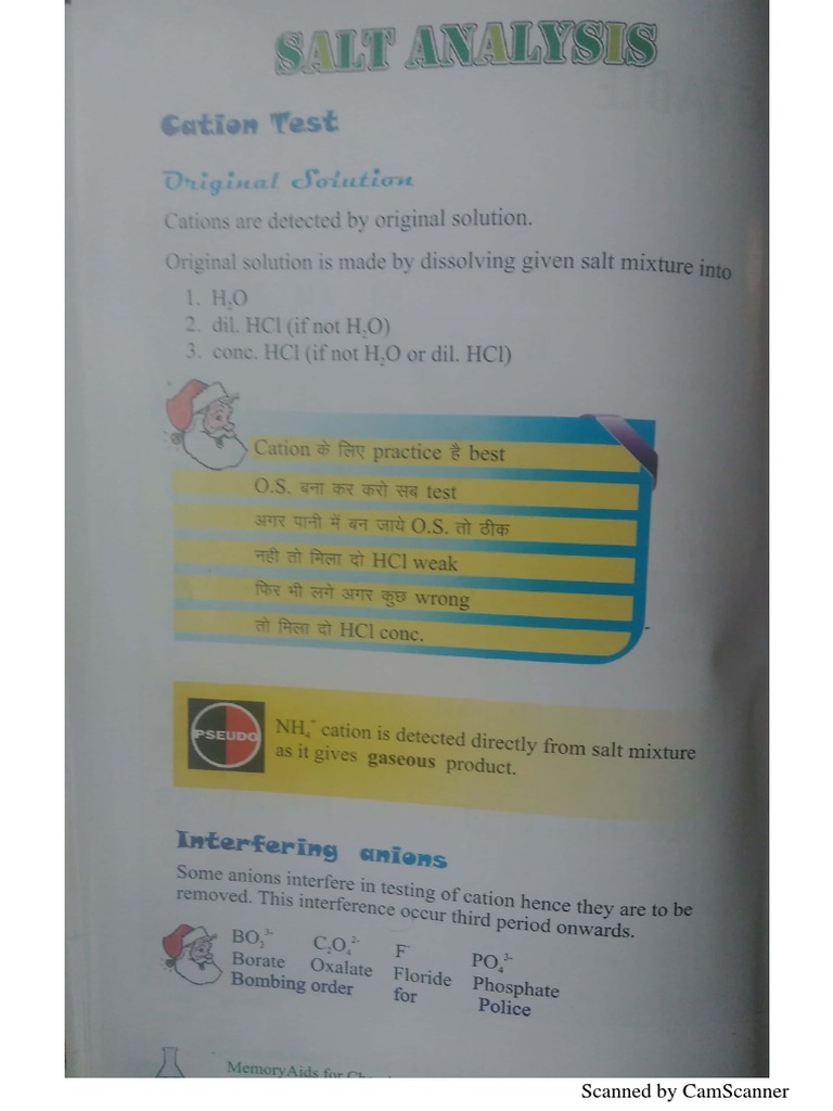 Salt Analysis Mnemonics | PDF