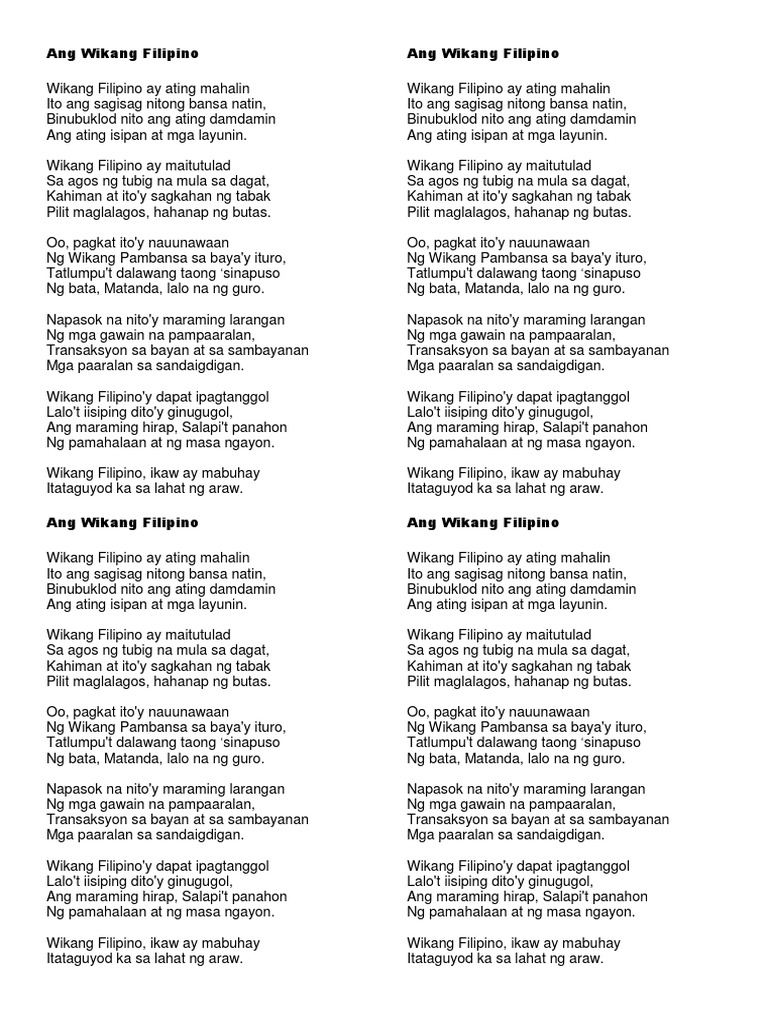 Tula Ang Wikang Filipino | PDF