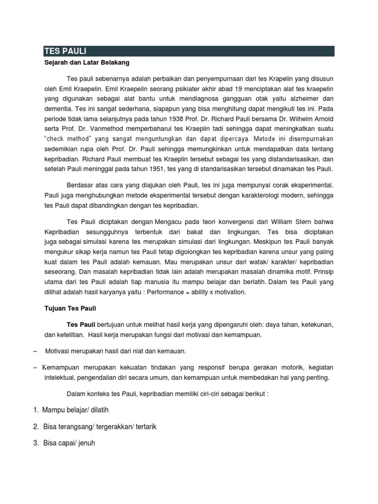 Panduan Lengkap Tes Pauli | PDF