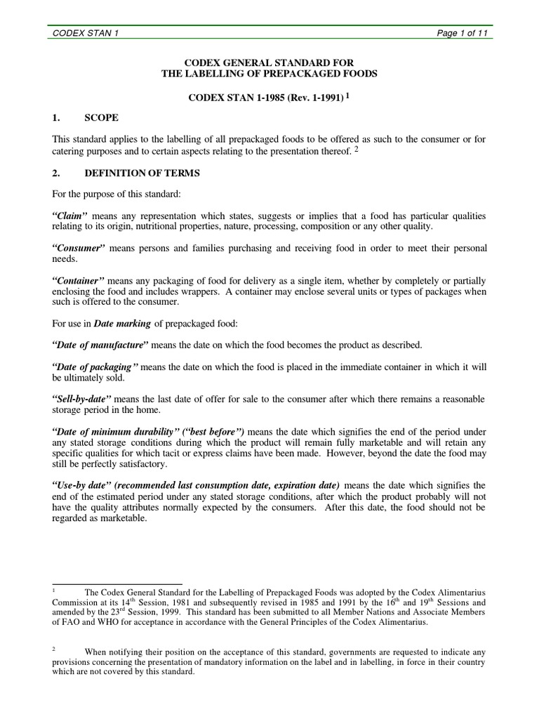 Aturan Codex (Labelling) | PDF | Packaging And Labeling | Foods