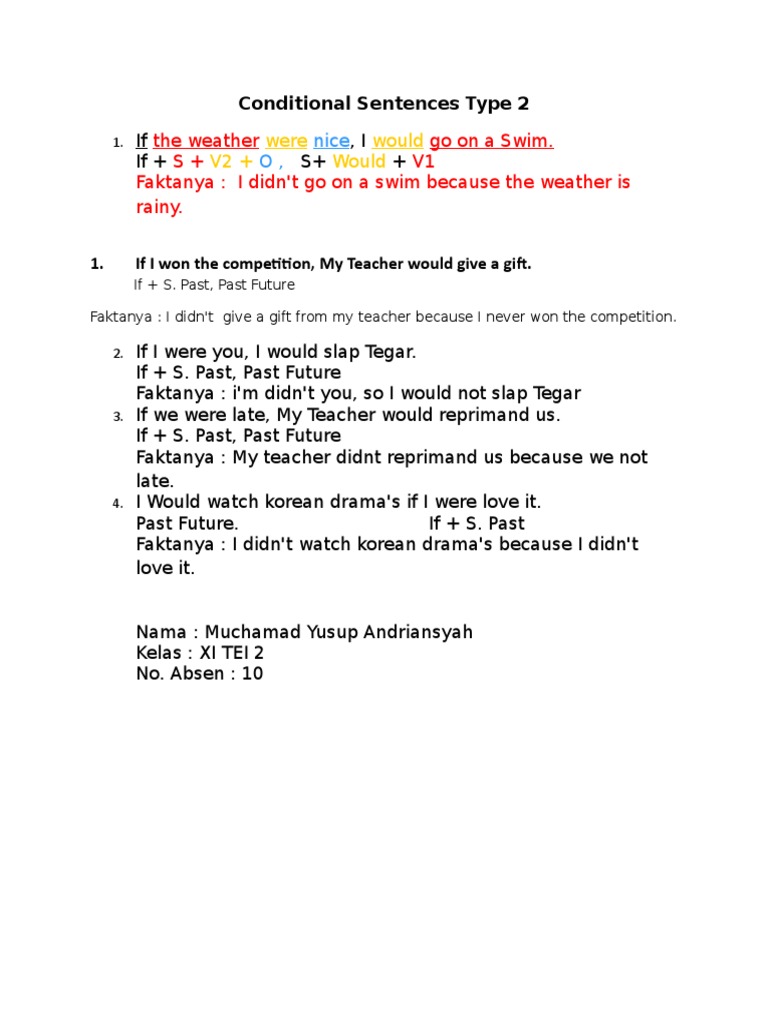 Conditional Sentences Type 2 | PDF