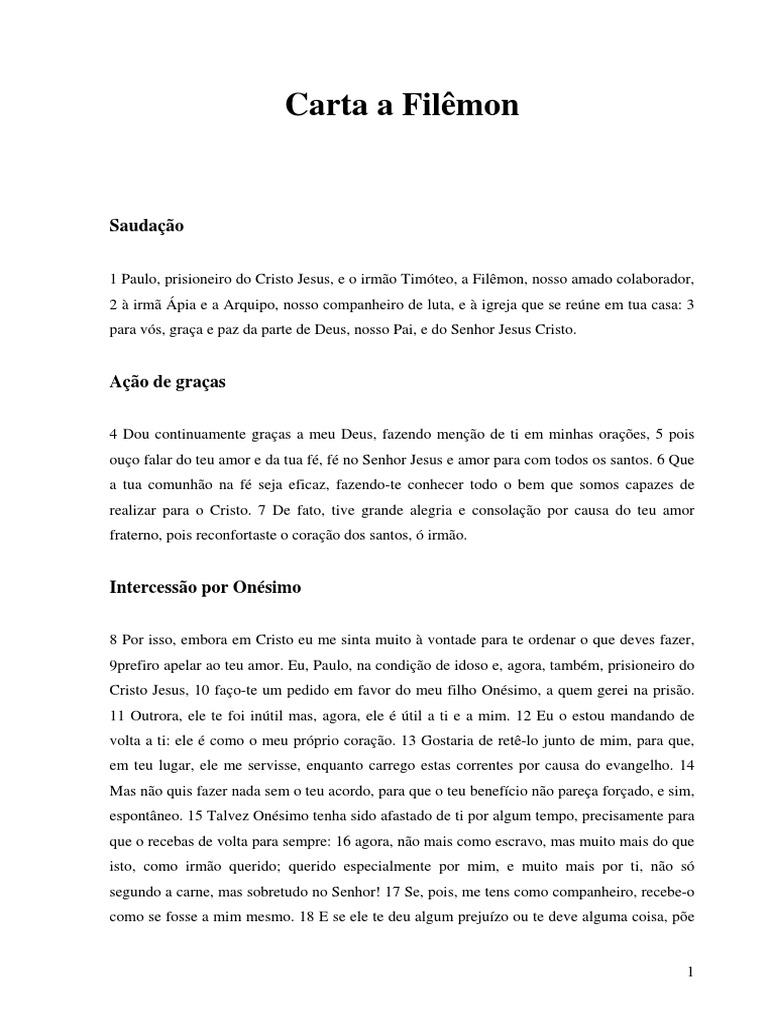 Carta A Filêmon | PDF | Epístola a Filemon | Jesus