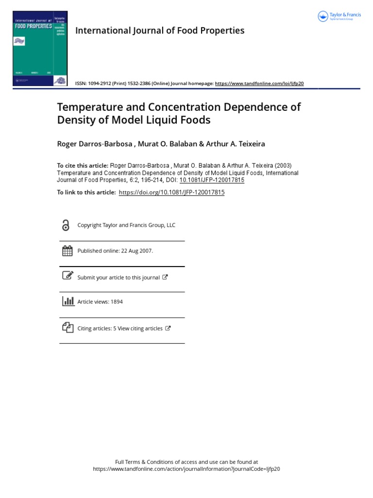 Temperature and Concentration Dependence of Density of Model Liquid ...