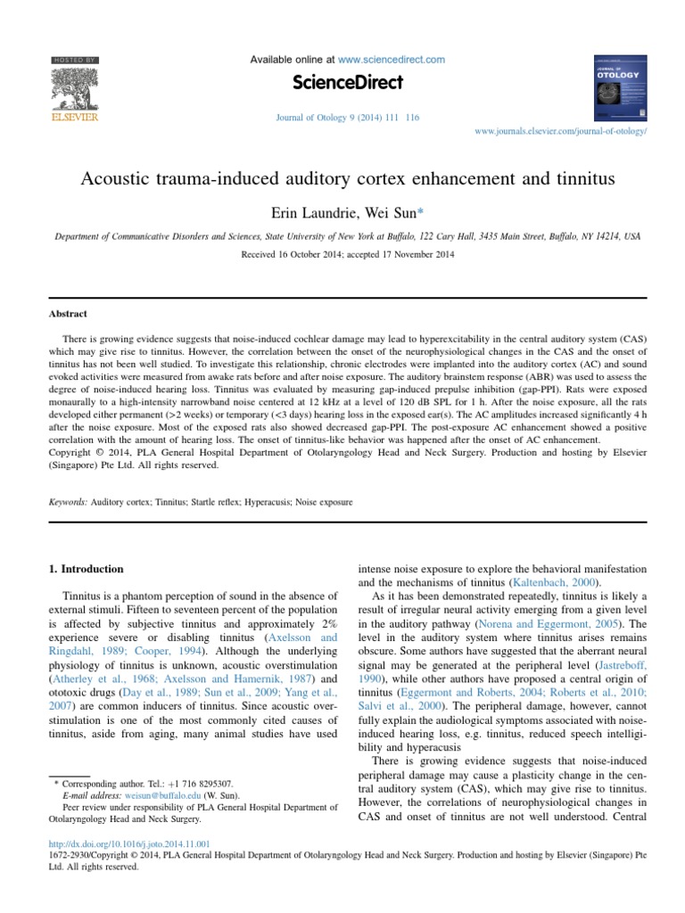 Acoustic Trauma-Induced Auditory Cortex Enhancement and Tinnitus | PDF ...