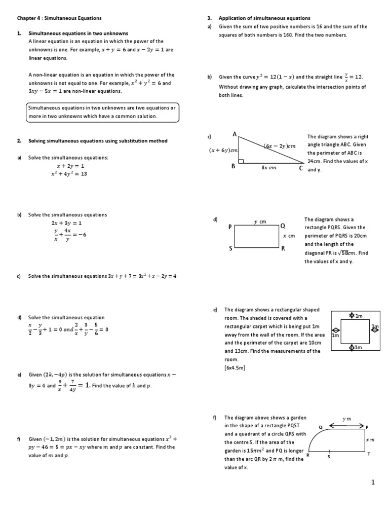 Chapter 4: Simultaneous Equations 1. Simultaneous Equations in Two ...