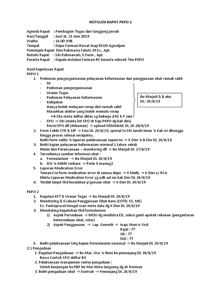 Notulen Rapat Pembagian Tugas PKPO | PDF