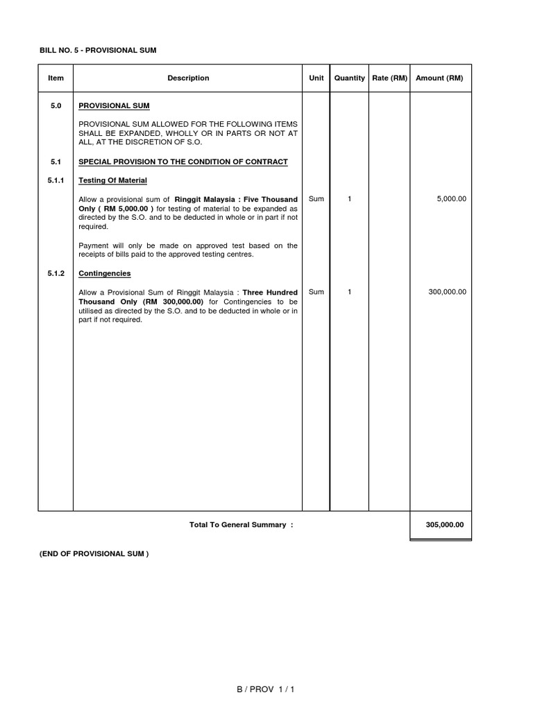 Provisional Sum | PDF