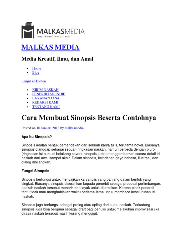 Contoh Penulisan Sinopsis | PDF
