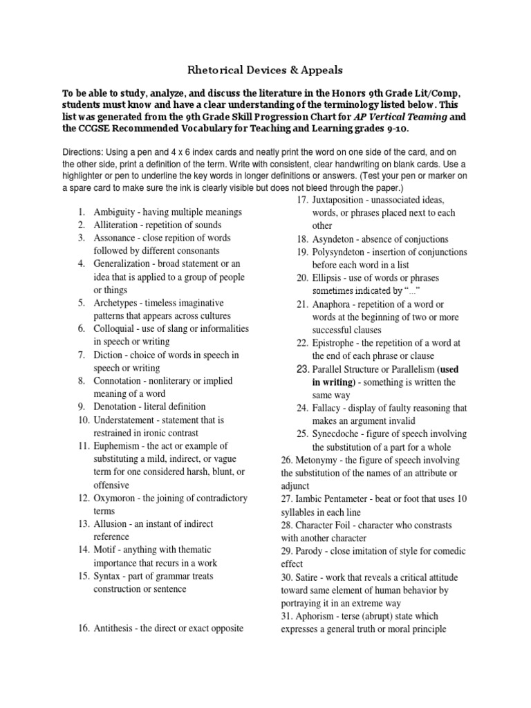 Rhetorical Devices & Appeals | PDF | Rhetoric | Irony